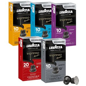 lavazza variety pack aluminum espresso capsules compatible with nespresso original machines variety pack (pack of 60),value pack, 6 packs of 10 single serve aluminum nespresso pods