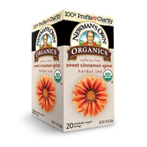 newman’s own organic sweet cinnamon spice herbal tea with rooibos tea with organic ginger 20 individually wrapped tea bags per box usda certified and kosher cinnamon tea caffeine-free