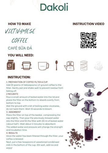 Dakoli Vietnamese Coffee Style- From The Highland Of Viet Nam, High Premium 40% Robusta Bean and 60% Arabica Bean, Medium and Dark Roast, Ground Coffee,12 Oz (340g)