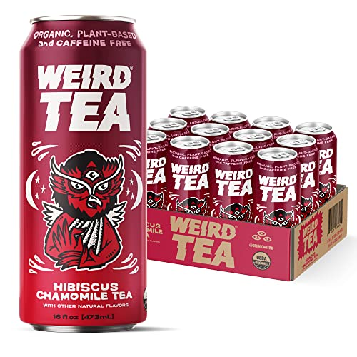 Drink Weird - Weird Tea, Chamomile Hibiscus Iced Tea, Certified Organic Functional Iced Tea, Plant-Based, Caffeine Free, 12 Pack of 16oz Cans