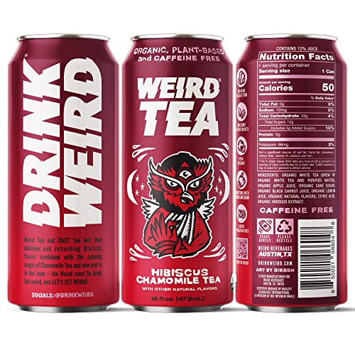 Drink Weird - Weird Tea, Chamomile Hibiscus Iced Tea, Certified Organic Functional Iced Tea, Plant-Based, Caffeine Free, 12 Pack of 16oz Cans