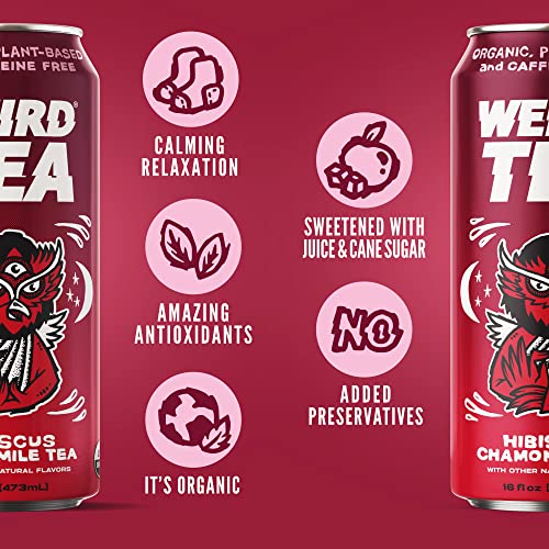 Drink Weird - Weird Tea, Chamomile Hibiscus Iced Tea, Certified Organic Functional Iced Tea, Plant-Based, Caffeine Free, 12 Pack of 16oz Cans