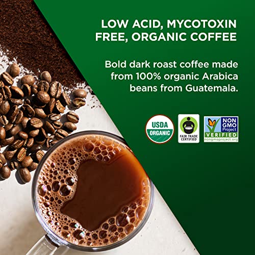 VitaCup Perfect Low Acid Coffee Ground, USDA Organic & Fair Trade, Mycotoxin Free, Dark Roast Guatemala Single Origin, Clean & Pure for Drip Coffee Brewers and French Press, 4 bags, 11oz each