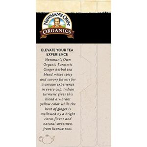 Newman’s Own Organic Turmeric Ginger Herbal Tea Caffeine-Free May Aid Digestion and Boost Immunity Turmeric Tea with 20 Individually Wrapped Tea Bags Per Box USDA Certified