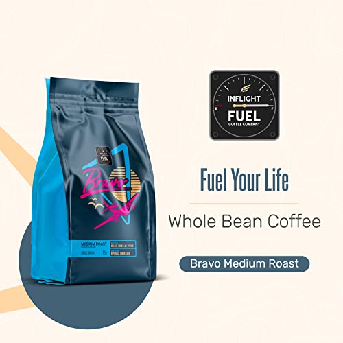 Inflight Fuel Coffee Co. Bravo (Medium) Roast - Freshly Roasted - Whole Bean Coffee- Smooth with Notes of Walnut, Vanilla, and Apricot - Gift for Aviation Lovers - Travel Enthusiasts - Responsibly Sourced