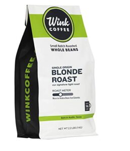 wink blonde roast whole bean coffee, large 2.2 pound bag, 100% arabica coffee beans, single origin colombian, smooth, light, and complex