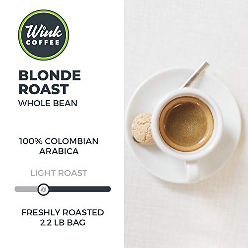 Wink Blonde Roast Whole Bean Coffee, Large 2.2 Pound Bag, 100% Arabica Coffee Beans, Single Origin Colombian, Smooth, Light, and Complex