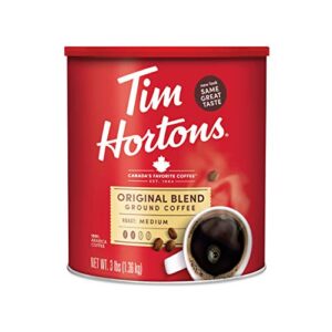 tim hortons original blend, medium roast ground coffee, canada’s favorite coffee, made with 100% arabica beans, 48 ounce canister