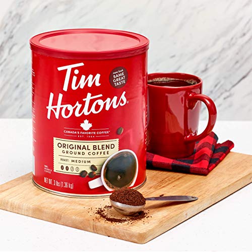 Tim Hortons Original Blend, Medium Roast Ground Coffee, Canada’s Favorite Coffee, Made with 100% Arabica Beans, 48 Ounce Canister