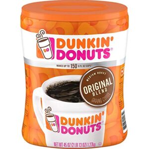 dunkin’ donuts original ground coffee, 45 oz – makes up to 150 6 fl oz cups, 2 pack