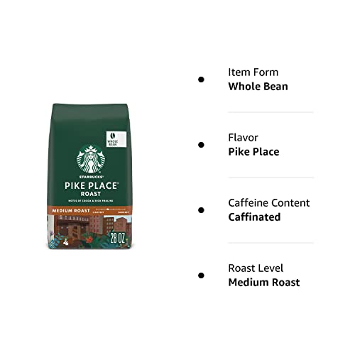 Starbucks Medium Roast Whole Bean Coffee — Pike Place — 100% Arabica — 1 bag (28 oz)