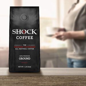 Shock Coffee Ground, The Strongest Caffeinated All-Natural Coffee. Up to 50% more Caffeine. 1 pound