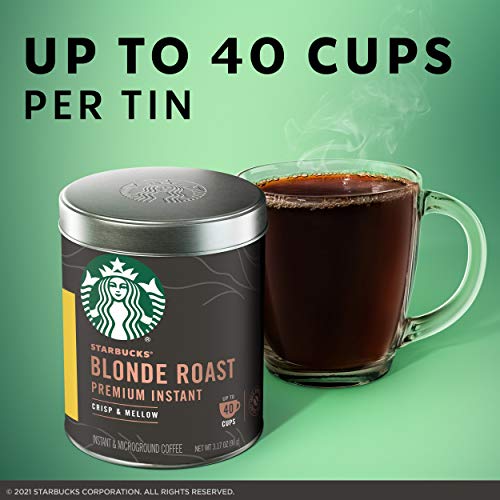 Starbucks Premium Instant Coffee — Starbucks Blonde Roast — 100% Arabica — 3 Tins (up to 120 servings total)