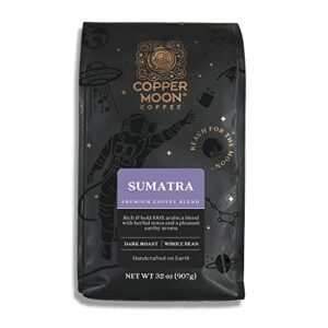 copper moon whole bean coffee, dark roast, sumatra blend, 2 lb