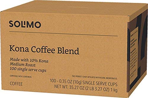 Amazon Brand - 100 Ct. Solimo Medium Roast Coffee Pods, Kona Blend, Compatible with Keurig 2.0 K-Cup Brewers