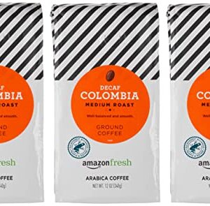 AmazonFresh Decaf Colombia Ground Coffee, Medium Roast, 12 Ounce (Pack of 3)