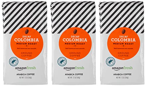 AmazonFresh Decaf Colombia Ground Coffee, Medium Roast, 12 Ounce (Pack of 3)