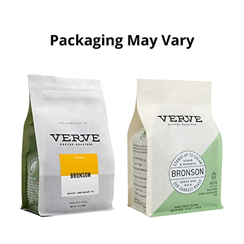 Verve Coffee Roasters Whole Bean Coffee Bronson Blend | French Dark Roast, Direct Trade, Resealable Pouch | Enjoy Hot or Cold Brew | Ideal for French Press | 12oz Bag