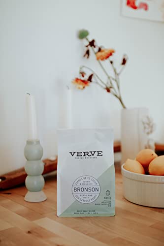 Verve Coffee Roasters Whole Bean Coffee Bronson Blend | French Dark Roast, Direct Trade, Resealable Pouch | Enjoy Hot or Cold Brew | Ideal for French Press | 12oz Bag