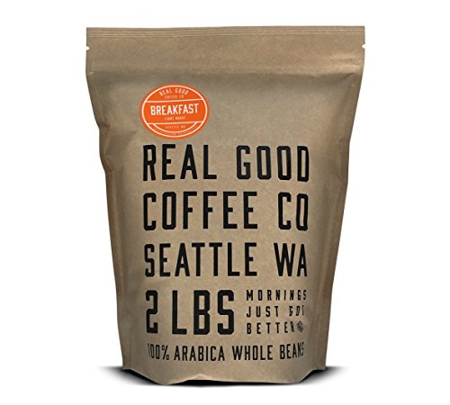 Real Good Coffee Company - Whole Bean Coffee - Breakfast Blend Light Roast Coffee Beans - 2 Pound Bag - 100% Whole Arabica Beans - Grind at Home, Brew How You Like