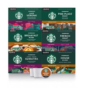 starbucks k-cup coffee pods—medium & dark roast variety pack for keurig brewers—100% arabica—6 boxes (60 pods total)