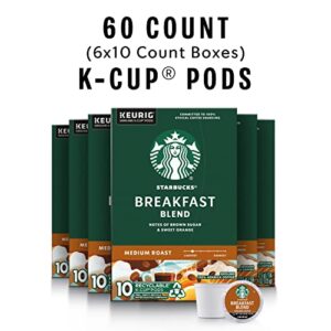 Starbucks K-Cup Coffee Pods—Medium Roast Coffee—Breakfast Blend for Keurig Brewers—100% Arabica—6 boxes (60 pods total)