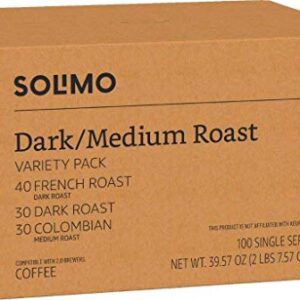 Amazon Brand - Solimo Assorted pack (French, Dark, Colombian) single serve cups, 100 ct