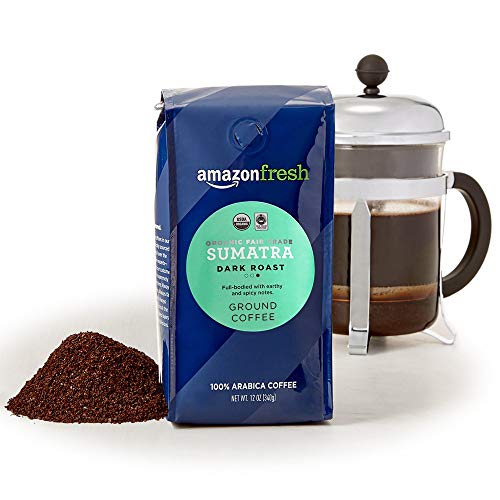 AmazonFresh Organic Fair Trade Sumatra Ground Coffee, Dark Roast, 12 Ounce