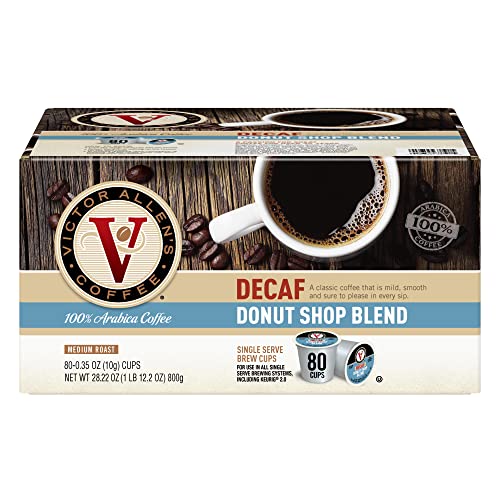 Victor Allen's Coffee Decaf Donut Shop Blend, Medium Roast, 80 Count, Single Serve Coffee Pods for Keurig K-Cup Brewers