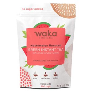 waka quality instant tea — no sugar added & unsweetened watermelon flavored green tea powder — 100% tea leaves — 4.5 oz bulk bag