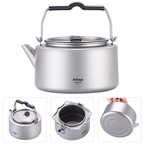 ATiAP Titanium Kettle Coffee Tea Pot 0.6L/ 1L with Mesh Bag Portable for Outdoor Camping (Ta9082-1L)