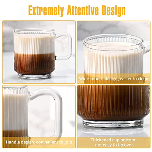 BJMEDYM Glass Mug Clear Glass Mug With Lid, Glass Coffee Mugs Set of 6, Tea Cup With Handle, Clear Coffee Mug, Ripple Glass Mug With Lid, Ribbed Mug, 11.5 Oz Tea Mug With Lid