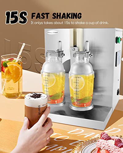 Moonshan Automatic Milk Tea Shaker Machine 360° for Bubble Tea Boba Tea Electric Milk Tea Shaking Machine Juice Coffee Milk Wine Cocktail Double Cup 350ml-750ml with PC Cups