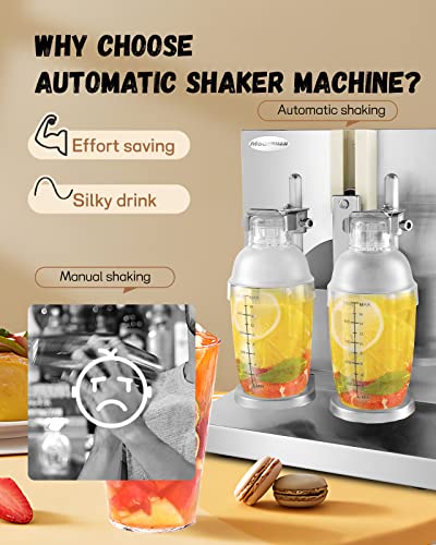 Moonshan Automatic Milk Tea Shaker Machine 360° for Bubble Tea Boba Tea Electric Milk Tea Shaking Machine Juice Coffee Milk Wine Cocktail Double Cup 350ml-750ml with PC Cups