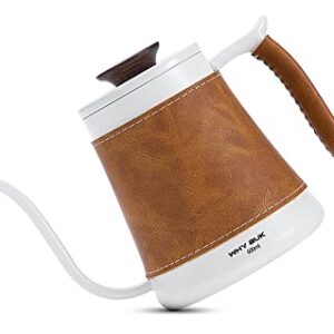 WHYBUK Pour Over Coffee Gooseneck Kettle,Long Narrow Small Drip Coffee Maker Tea Pot is Made of Thickened Stainless Steel,Fashion Leather Insulation and does not Burn (600ml/20oz white)