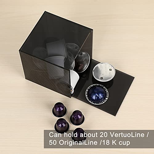 ELLDOO Coffee Pod Holder with Lid for Nespresso Capsules Vertuoline OriginalLine, Clear Black Acrylic Dispenser,Tea Bag Organizer Sugar Storage Holder Coffee Bar Accessoriesx, Small