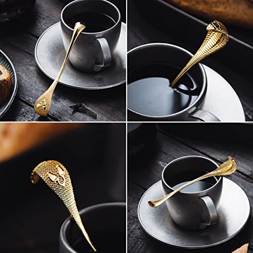 COPPERTIST.WU Coffee Spoons Cobra Mini Dessert Teaspoons for Bar Tableware Snake Soup Stirring Hanging Cup Scoop (Gold Vermeil)