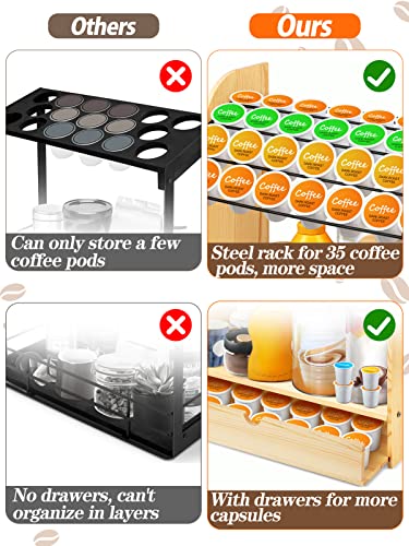 K Pod Holder - Pine Wood Coffee Essentials Organizer Station Compatible with K-Cups, Large Capacity Tea Bar Holder Coffee Accessories Storage for Home Office Kitchen Countertop