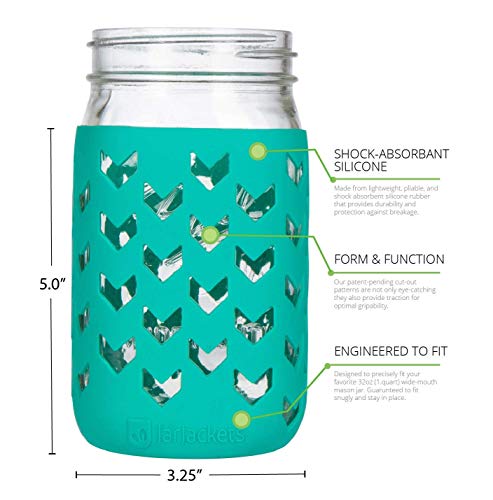 JarJackets Silicone Mason Jar Sleeve - Fits 32oz (1 quart) WIDE-Mouth Jars … (1, Lagoon)