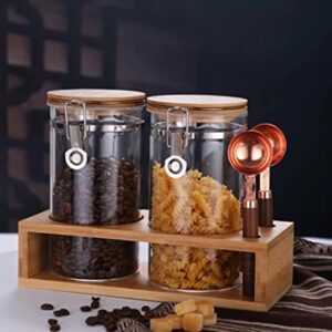 Glass Coffee Containers with Airtight Bamboo Lids & Shelf,Set of 2- 35oz Ground Coffee Canister Set With 2 Measuring Spoons, Coffe Bean Storage BPA Free Coffe Jar Glass Food Storage Jars Tea, Sugar,