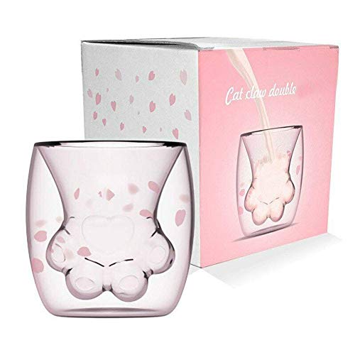 Cat Paw Cup Cute Mug Sakura Cup Double Wall Coffee Mugs Cat Foot Milk Glass Sakura Cup Gift for Coffee Tea