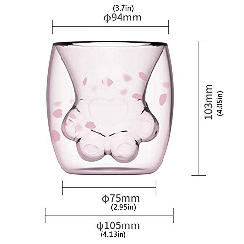 Cat Paw Cup Cute Mug Sakura Cup Double Wall Coffee Mugs Cat Foot Milk Glass Sakura Cup Gift for Coffee Tea