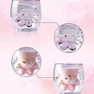 Cat Paw Cup Cute Mug Sakura Cup Double Wall Coffee Mugs Cat Foot Milk Glass Sakura Cup Gift for Coffee Tea