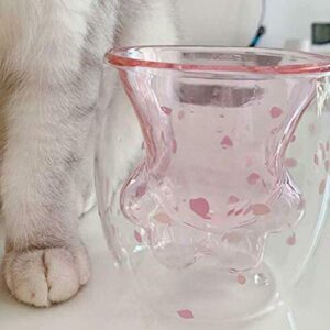 Cat Paw Cup Cute Mug Sakura Cup Double Wall Coffee Mugs Cat Foot Milk Glass Sakura Cup Gift for Coffee Tea