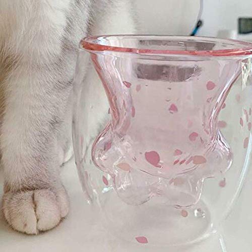 Cat Paw Cup Cute Mug Sakura Cup Double Wall Coffee Mugs Cat Foot Milk Glass Sakura Cup Gift for Coffee Tea