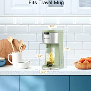 Famiworths Iced Coffee Maker, Hot and Cold Coffee Maker Single Serve for K Cup and Ground, with Descaling Reminder and Self Cleaning, Iced Coffee Machine for Home, Office and RV, Green