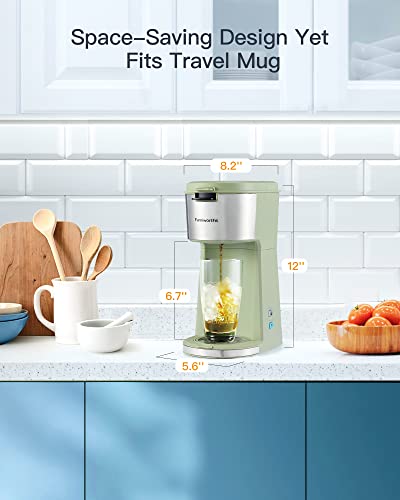 Famiworths Iced Coffee Maker, Hot and Cold Coffee Maker Single Serve for K Cup and Ground, with Descaling Reminder and Self Cleaning, Iced Coffee Machine for Home, Office and RV, Green