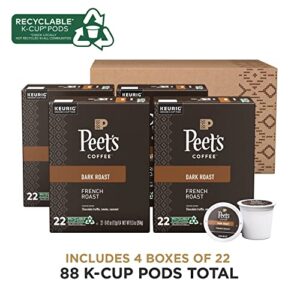 Peet's Coffee, Dark Roast K-Cup Pods for Keurig Brewers - French Roast 88 Count (4 Boxes of 22 K-Cup Pods)