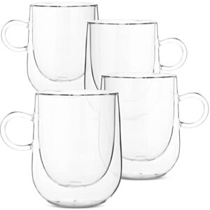 BTaT- BarrelShape Mugs, 4 Pack, 12 oz (350 ml), Glass Coffee Mugs, Clear Coffee Mug, Double Wall Glass Coffee Mugs, Glass Mugs, Latte Cup, Glass Tea Cups, Insulated Coffee Cups, Clear Mug