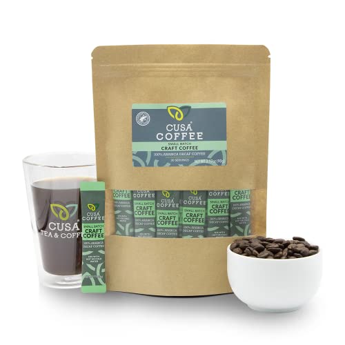 Cusa Tea & Coffee | Premium Instant 100% Arabica Decaf | Rainforest Alliance Certified Arabica Beans | Hot or Cold Brew Drink Mix Packets (30 Single Servings)